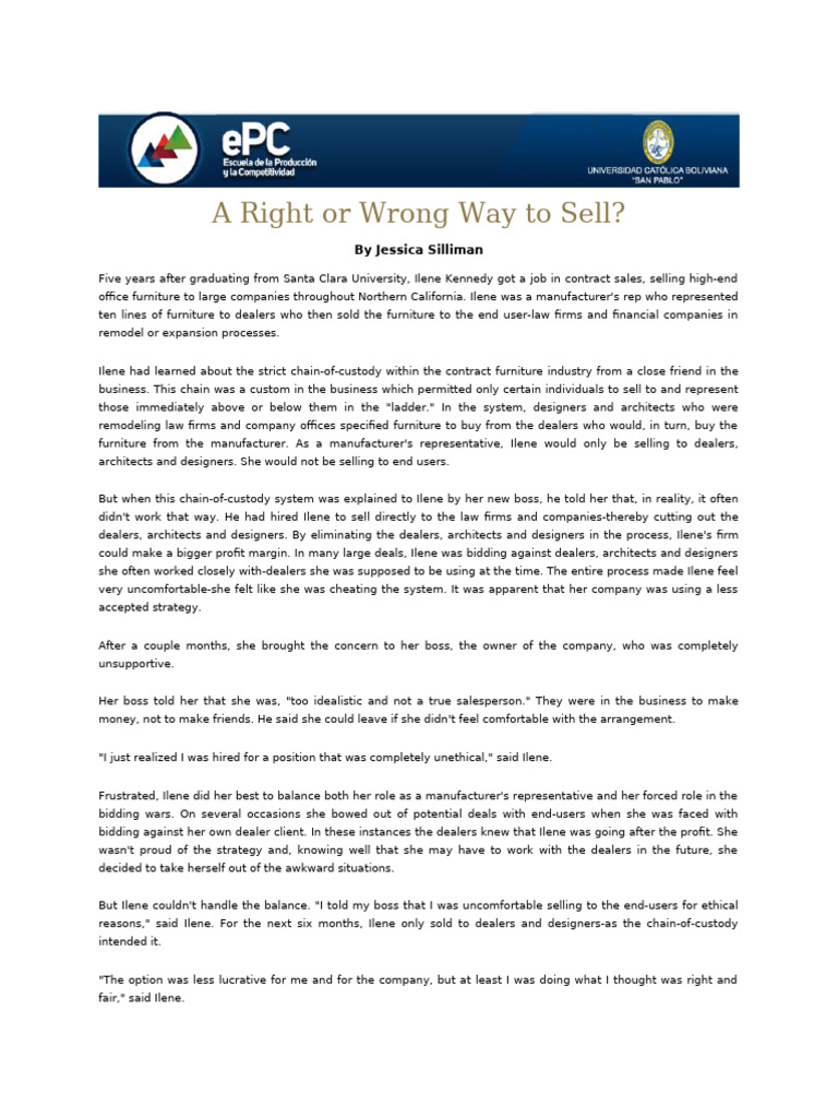 Case Ethics A Right or Wrong Way To Sell | PDF | Sales