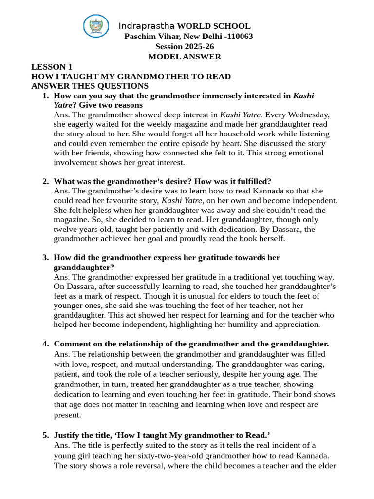 Lesson - 1 How I Taught My Grandmother To Read | PDF | Love