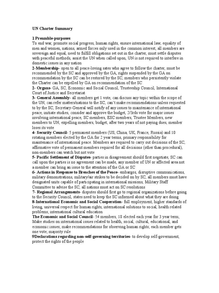 UN Charter Overview and Key Points | PDF