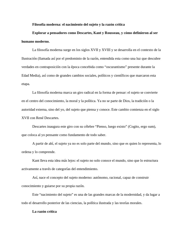 Filosofía Moderna | PDF | Razón | Immanuel Kant