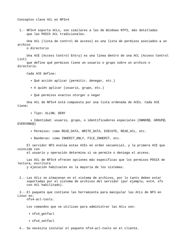 ACL en NFSv4: Guía y Comandos | PDF | Archivo de computadora | Sistema ...