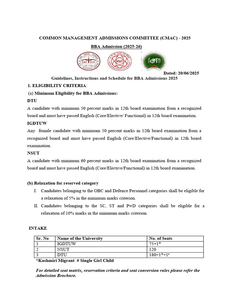 CMAC BBA Admission Guidelines 2025 | PDF