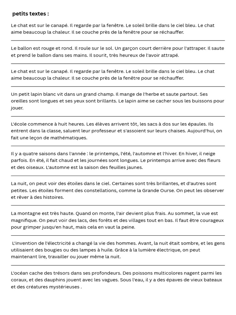 Petits textes simples à lire | PDF