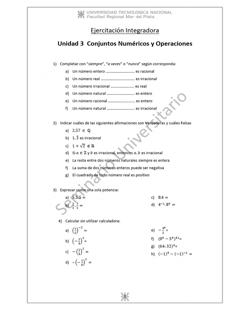 Unidad 3 Numeros Reales (Practica) | PDF | Entero | Número Real