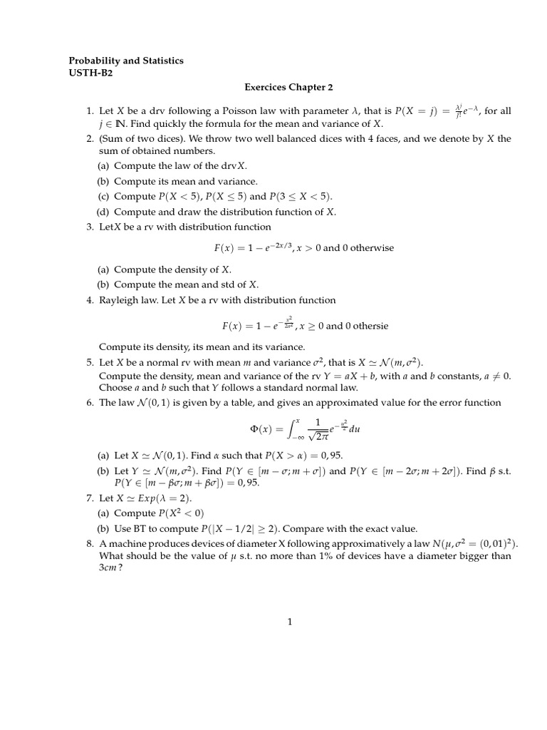 Chapter2 English Exercices | PDF | Variance | Normal Distribution