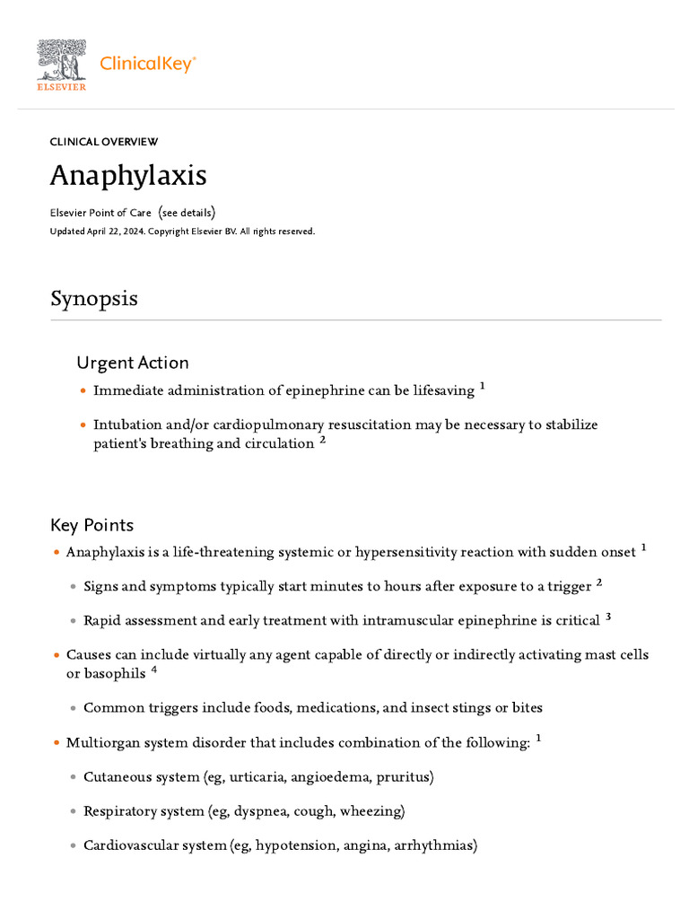 Anaphylaxis: Urgent Treatment Guidelines | PDF | Allergy | Shock ...