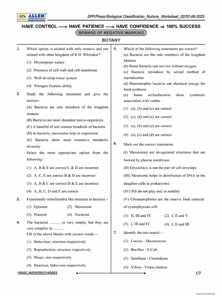 02 06 Biological Classification Nurture Worksheet 02 | PDF