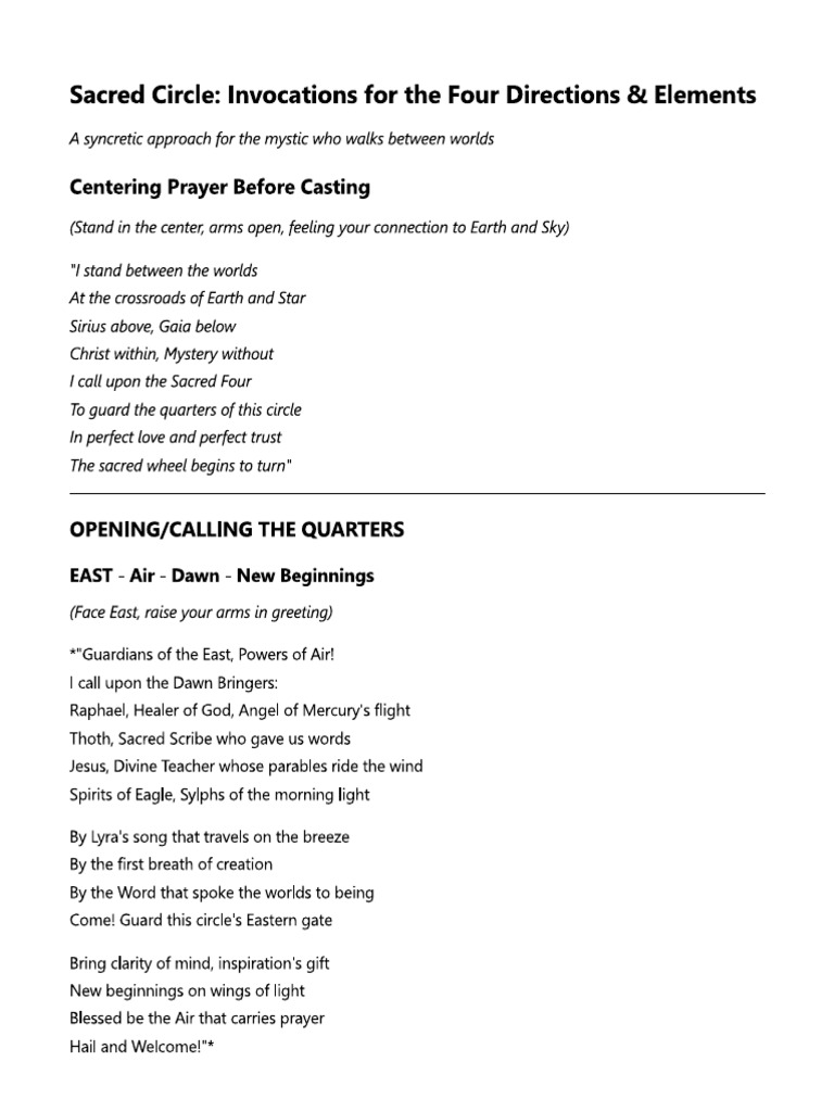 Sacred Circle - Innvocations For The 4 Directions and Elements | PDF