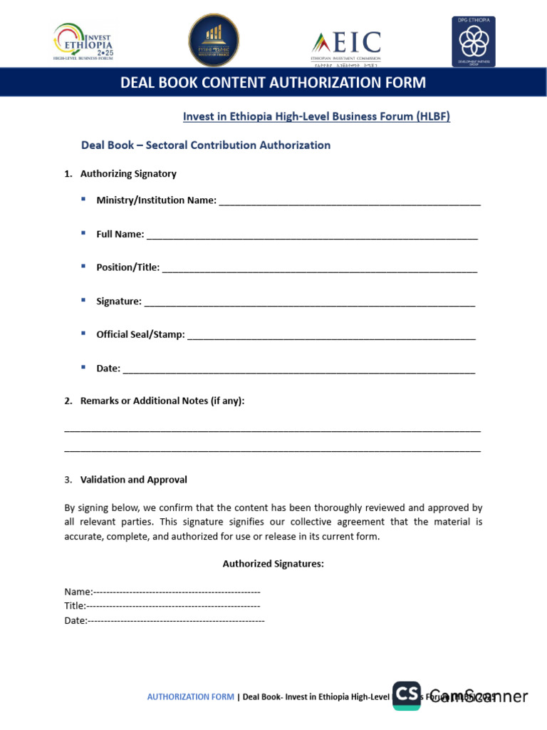 Deal Book - Authorization Form | PDF
