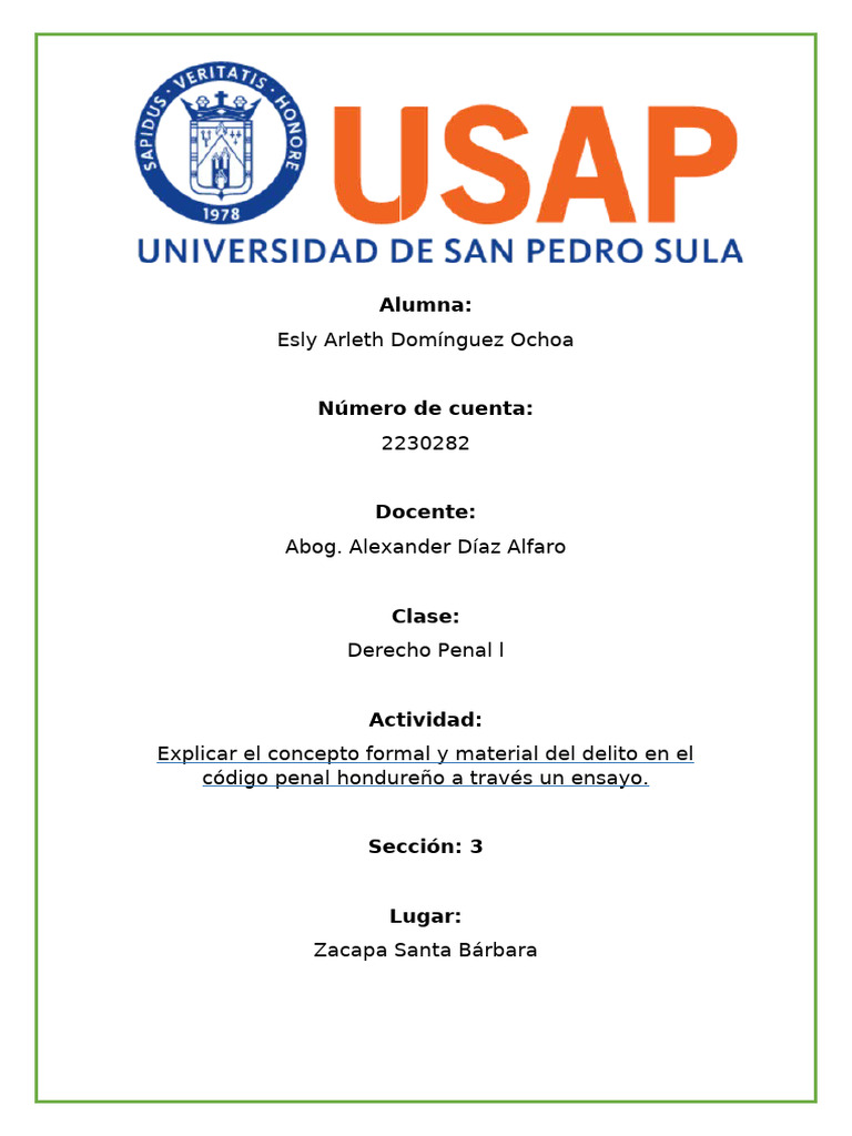 Explicar El Concepto Formal y Material Del Delito | PDF | Derecho penal ...
