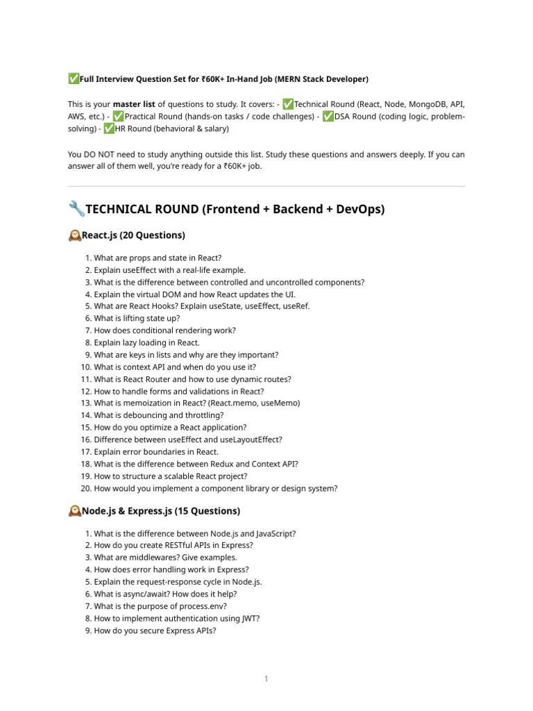 Mern Job Interview Questions | PDF | Mongo Db | Computer Programming
