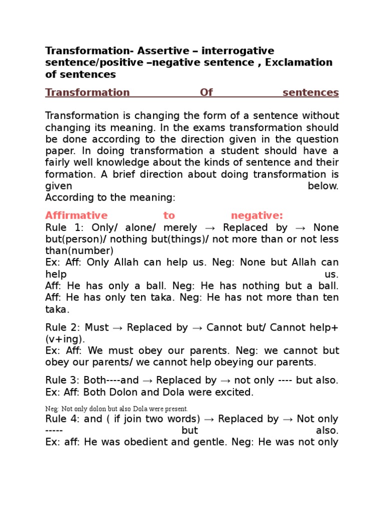 Transformation of Sentencess | PDF | Verb | Clause