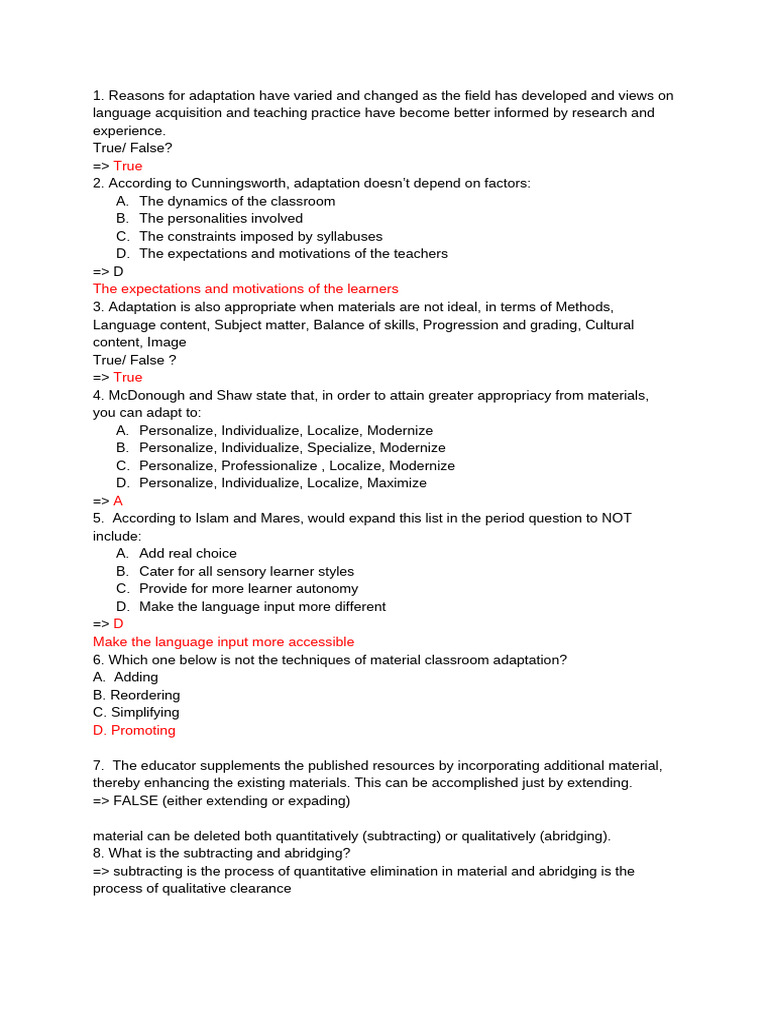 Adapting Teaching Materials in Education | PDF