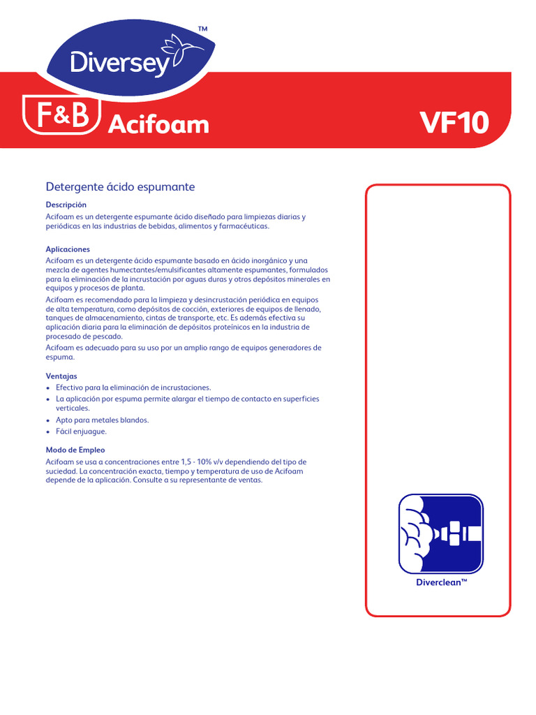 Detergente Acido Espumante Acifoam | PDF | Detergente | Ácido