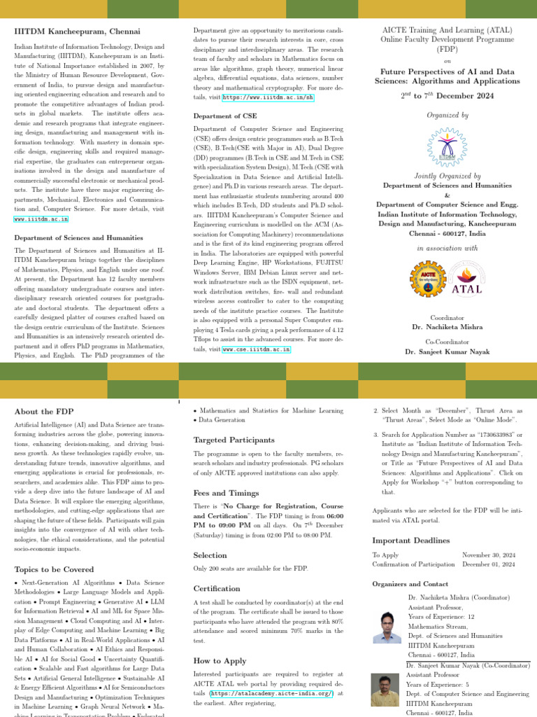 Brochure ATAL FDP December02 | PDF | Artificial Intelligence | Intelligence (AI) & Semantics