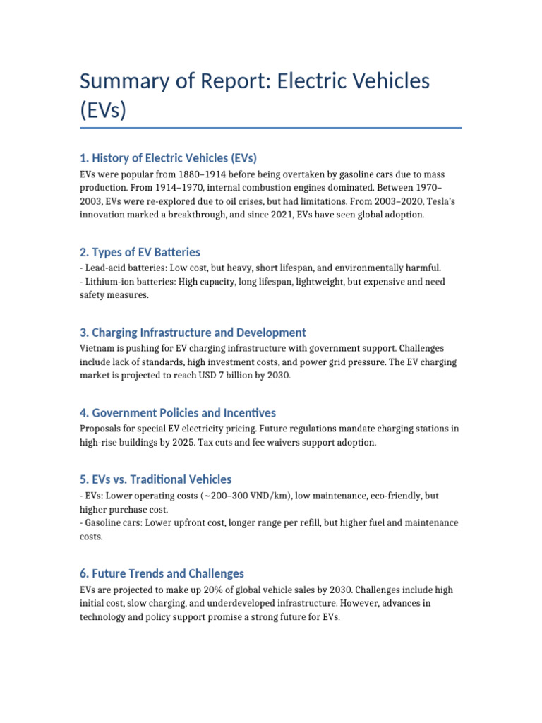 Summary EVs Report English | PDF