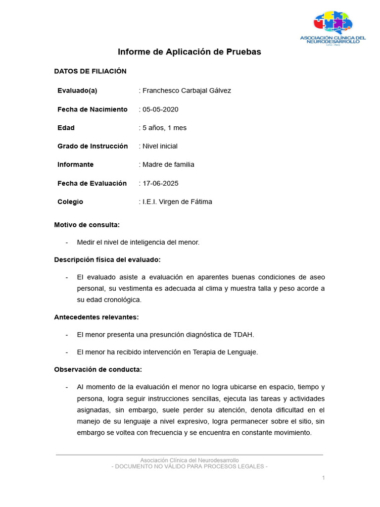 17-06-25_Franchesco Carbajal_Virgen de Fátima.docx | PDF | Inteligencia | Cociente de inteligencia