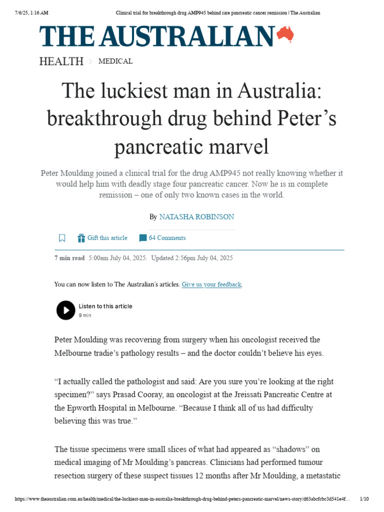 Clinical Trial For Breakthrough Drug AMP945 Behind Rare Pancreatic Cancer Remission - The ...