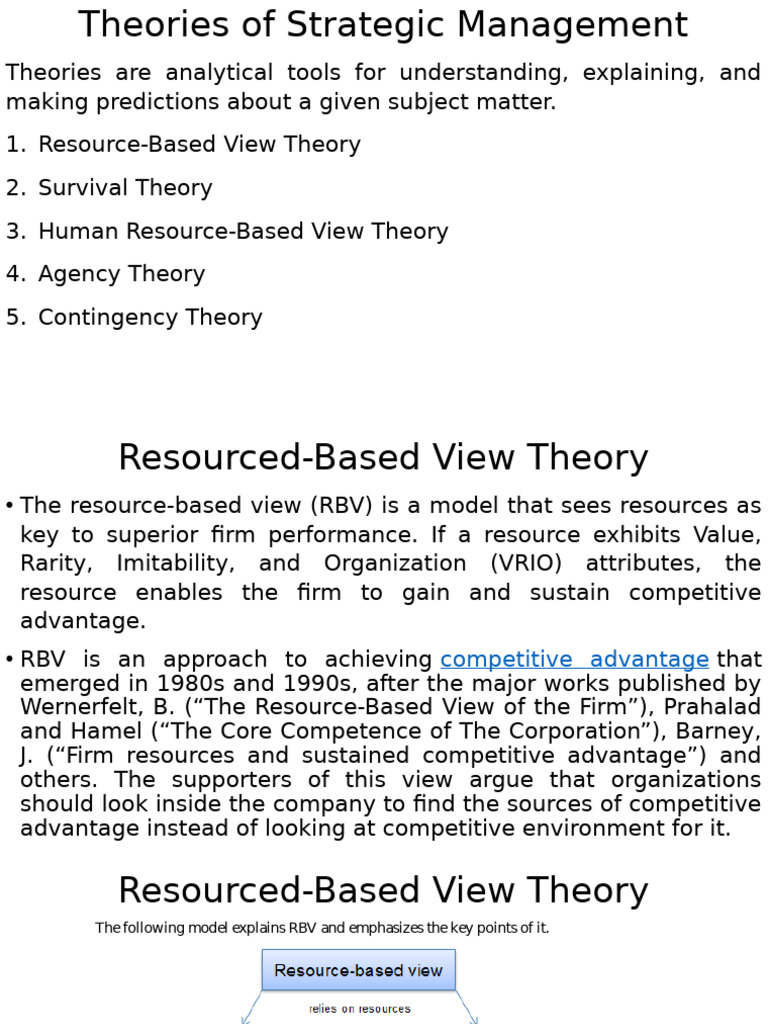 Theories of Strategic Management | PDF | Business | Business Economics