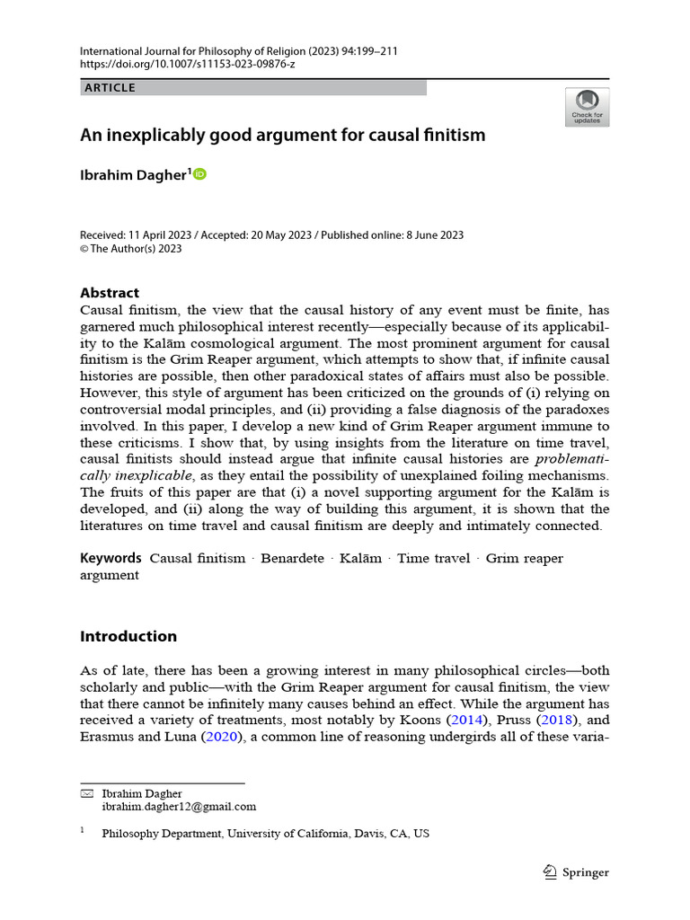 Causal Finitism - Grim Reaper Argument Revisited | PDF | Argument | Causality