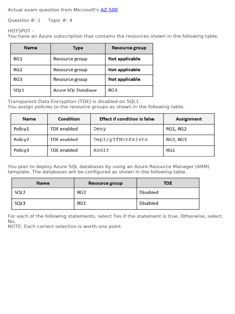 AZ-500 Exam Questions Overview | PDF | Microsoft Azure | Active Directory