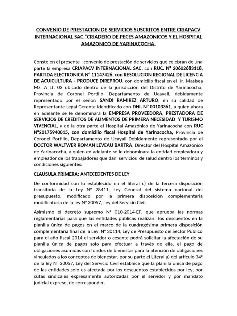 Convenio de Prestacion de Servicios Suscritos Entre Criapacv Internacional Sac | PDF | Business ...