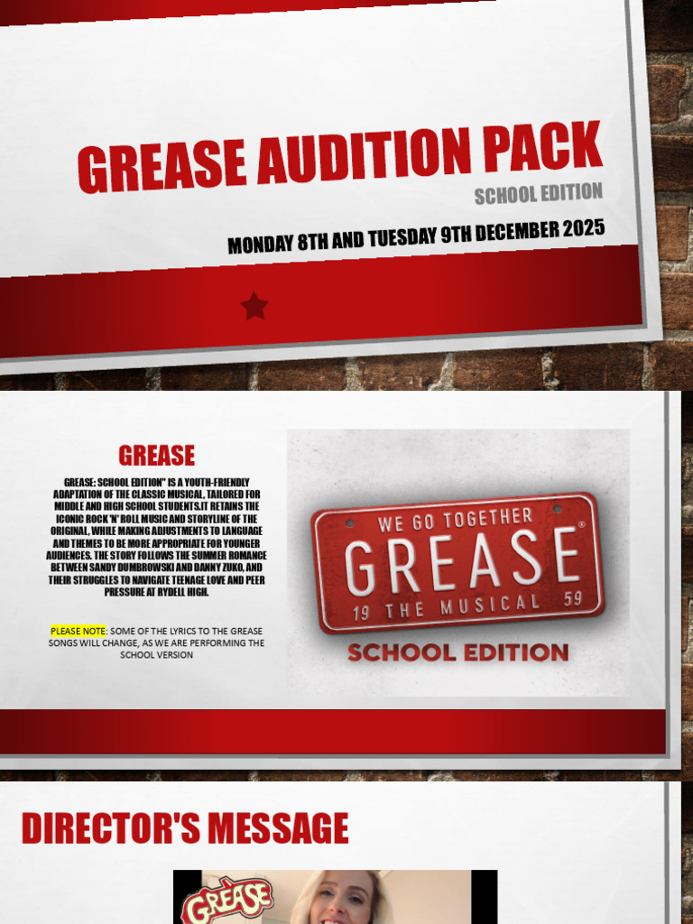Grease School Edition Audition Guide | PDF | Theatre | Entertainment