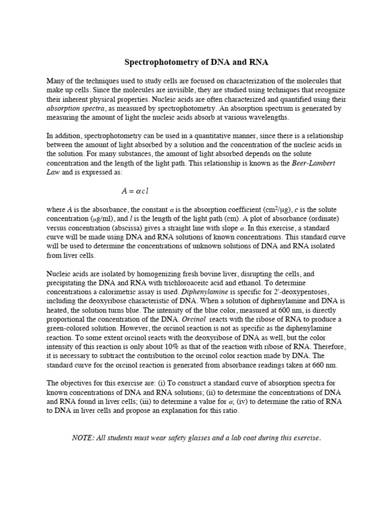 Lab 3 - DNA-RNA Spectros | PDF | Spectrophotometry | Absorption ...