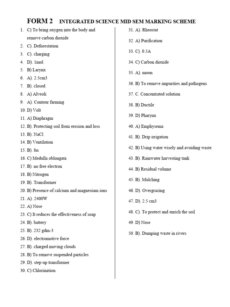 Integrated Science Marking Scheme | PDF