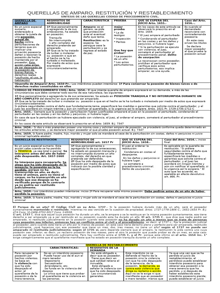 Tipos de Querellas | PDF | Posesión (Ley) | Queja