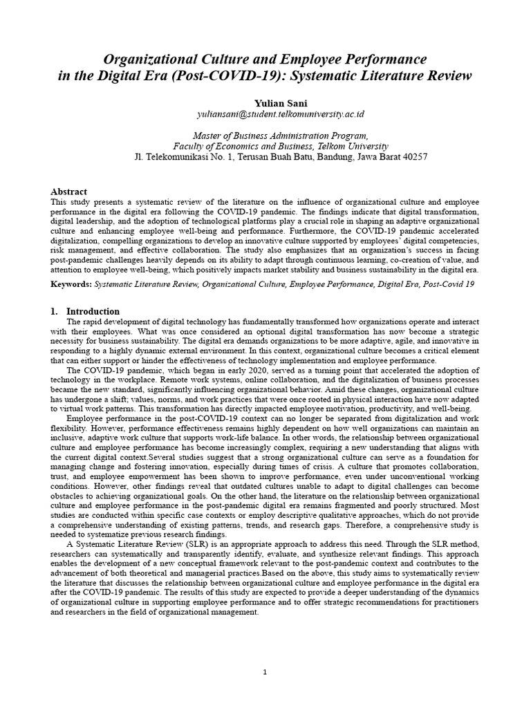 Organizational Culture & Employee Performance Post-COVID | PDF ...