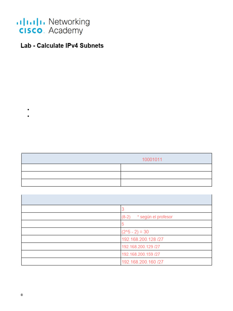 Lab: IPv4 Subnet Calculation Guide | PDF | Ip Address | Internet Protocols