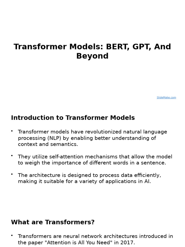 Transformer Models - BERT, GPT, and Beyond | PDF | Artificial Intelligence | Intelligence (AI ...