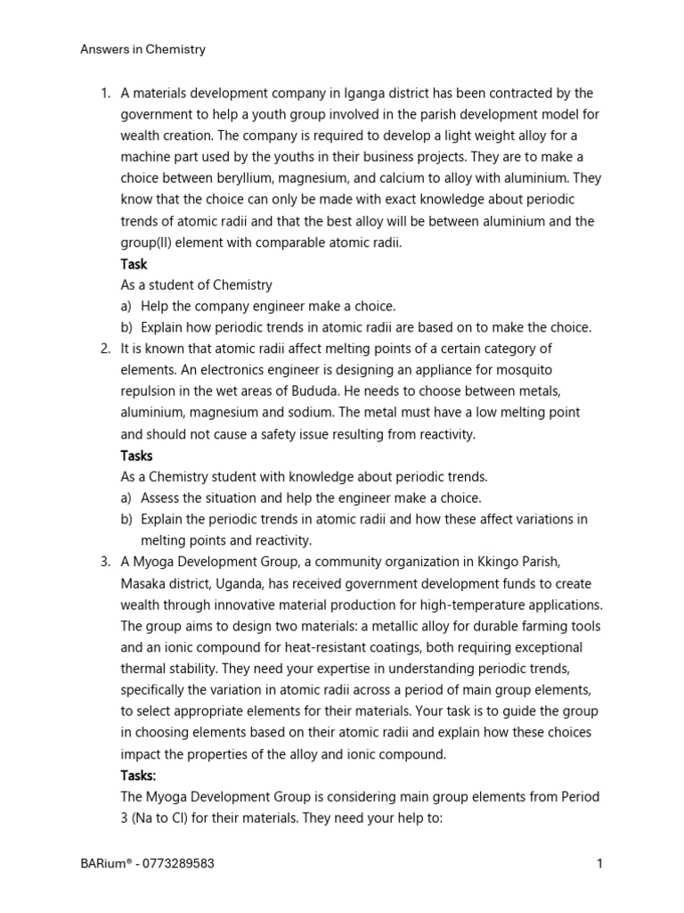 Periodic Trends in Atomic Radii Exe | PDF | Metals | Chemical Elements