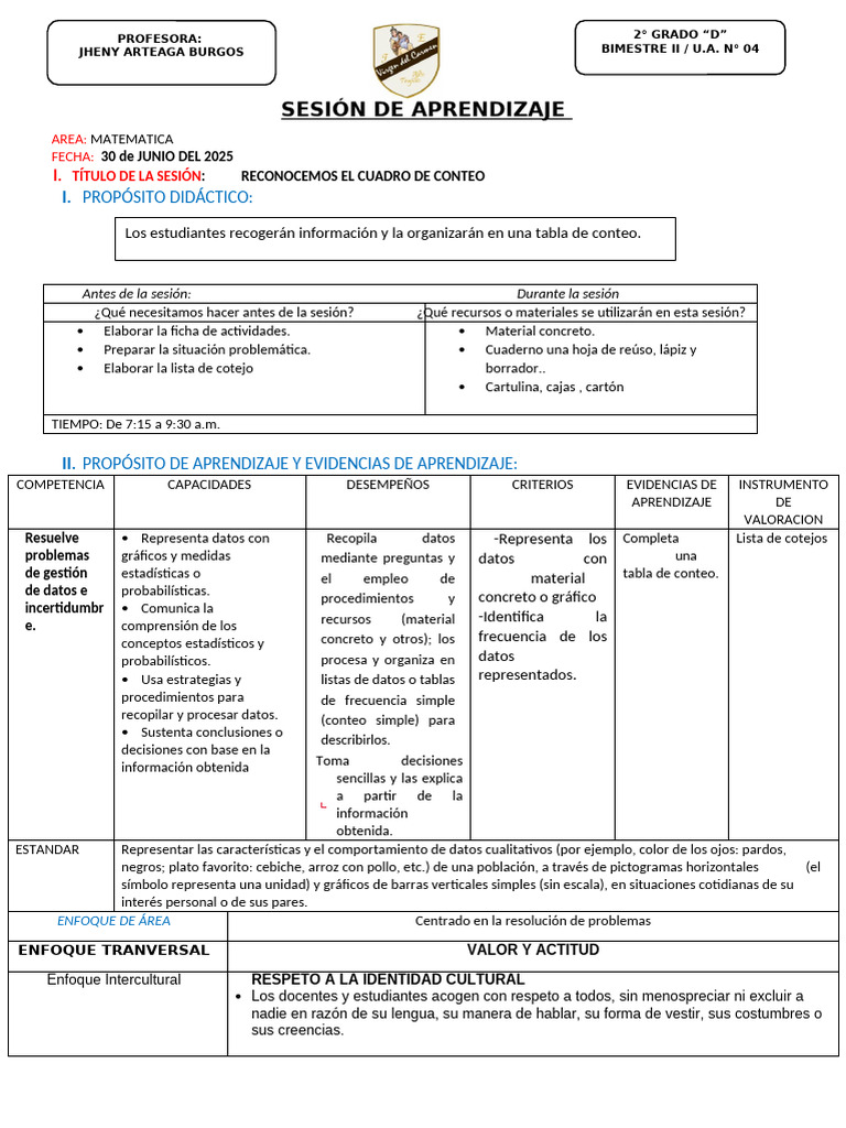 Sesion Cuadro de Conteo | PDF | Aprendizaje | Metodología de encuesta