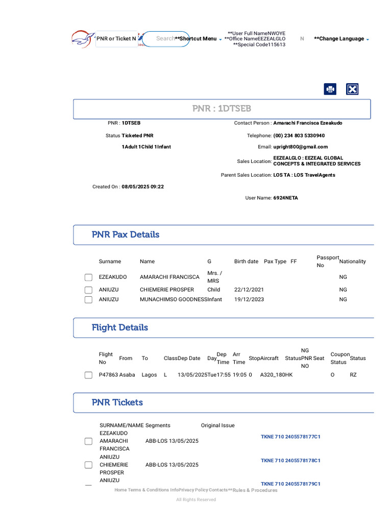 Flight Booking Confirmation for Nwoye | PDF | Information Technology ...