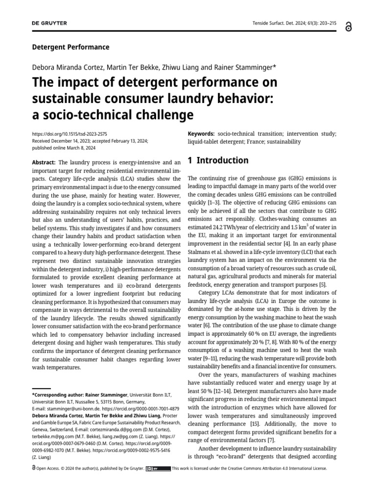 The Impact of Detergent Performance On Sustainable | PDF | Life Cycle ...