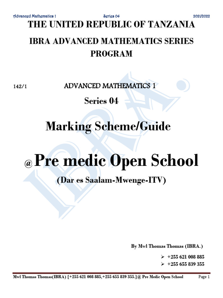 Advanced Mathematics Marking Guide | PDF | Mathematics | Mathematical ...