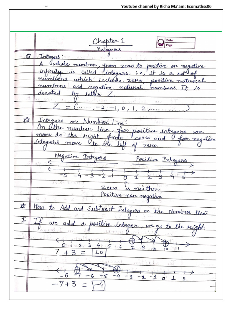 Integers-Ch - 1 Complete Notes | PDF