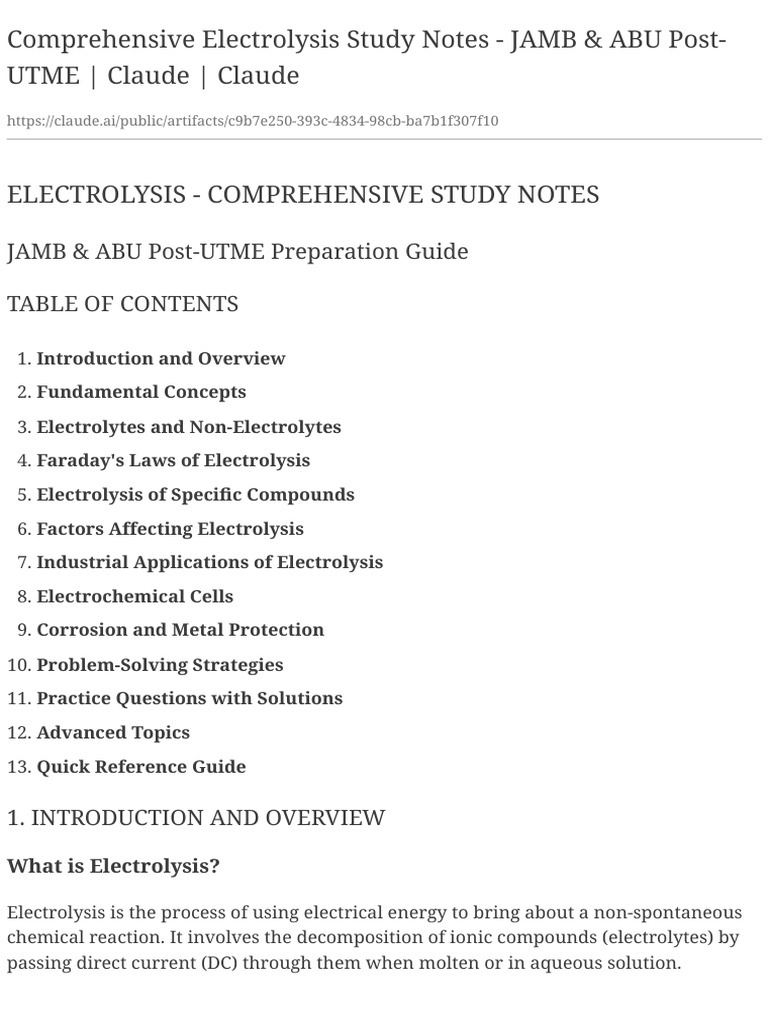 Comprehensive Electrolysis Study Notes - JAMB & AB | PDF ...