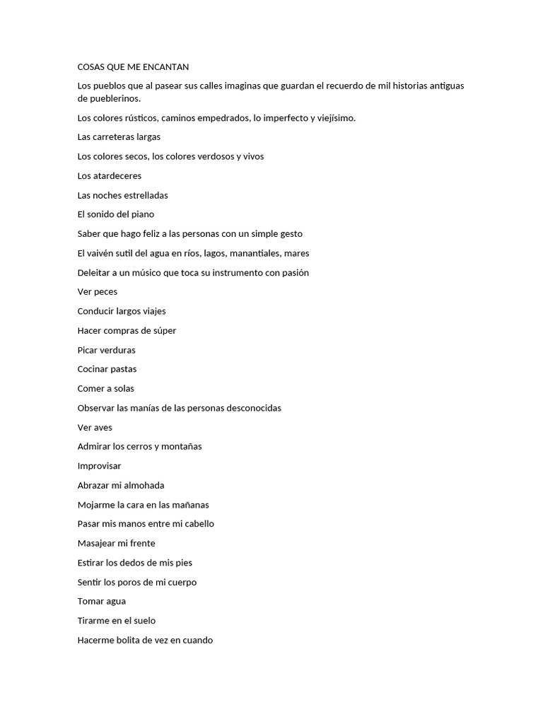 Cosas que Me Encantan y Disfruto | PDF