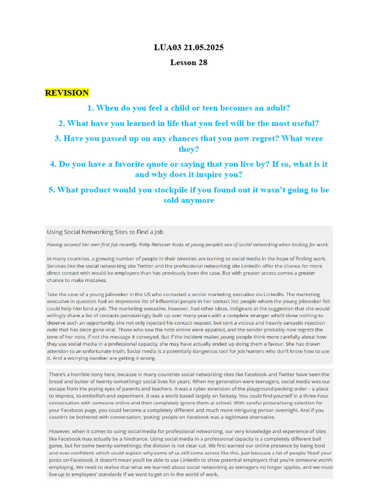 LUA03 - 2025 2025-05-21 Lesson - 28 | PDF