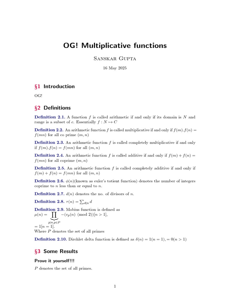 Understanding Multiplicative Functions | PDF | Number Theory | Mathematics
