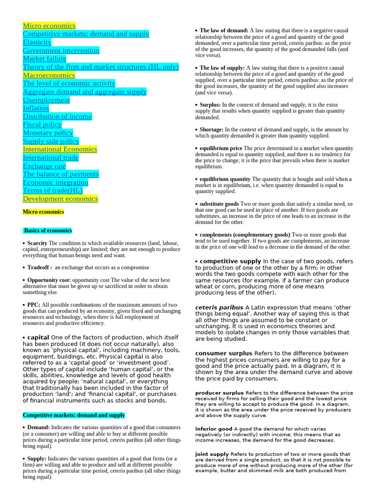 Definition List - G11 SL 2nd Semester SA2 | PDF | Elasticity (Economics) | Taxes