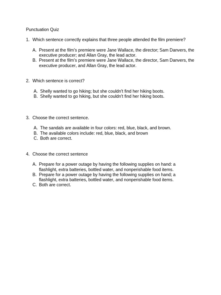 Punctuation Quiz: Test Your Skills | PDF