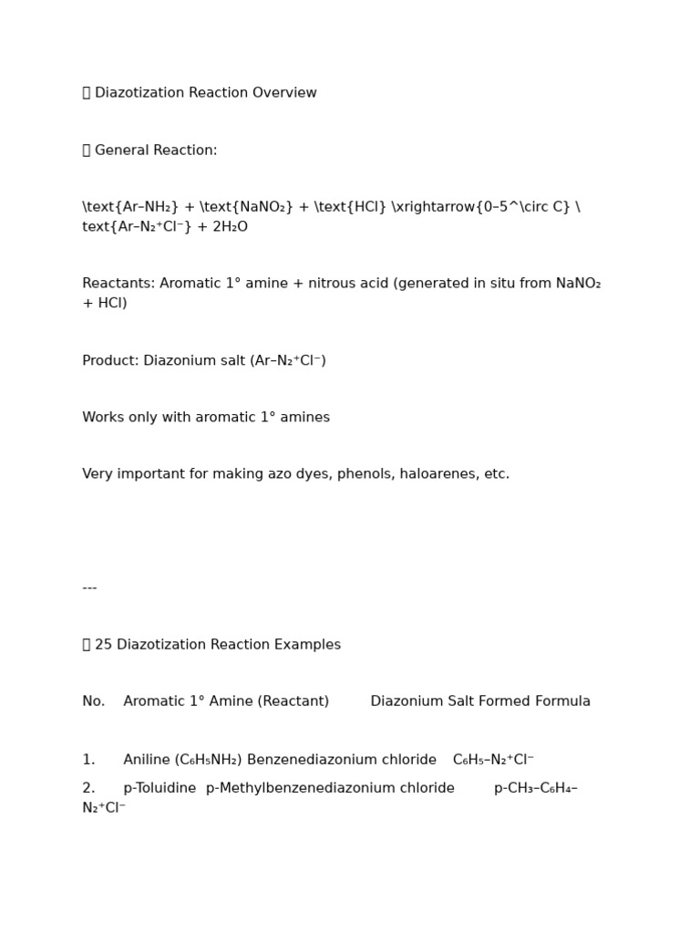 Diazotization of Aromatic Amines | PDF | Organic Chemistry | Chemistry