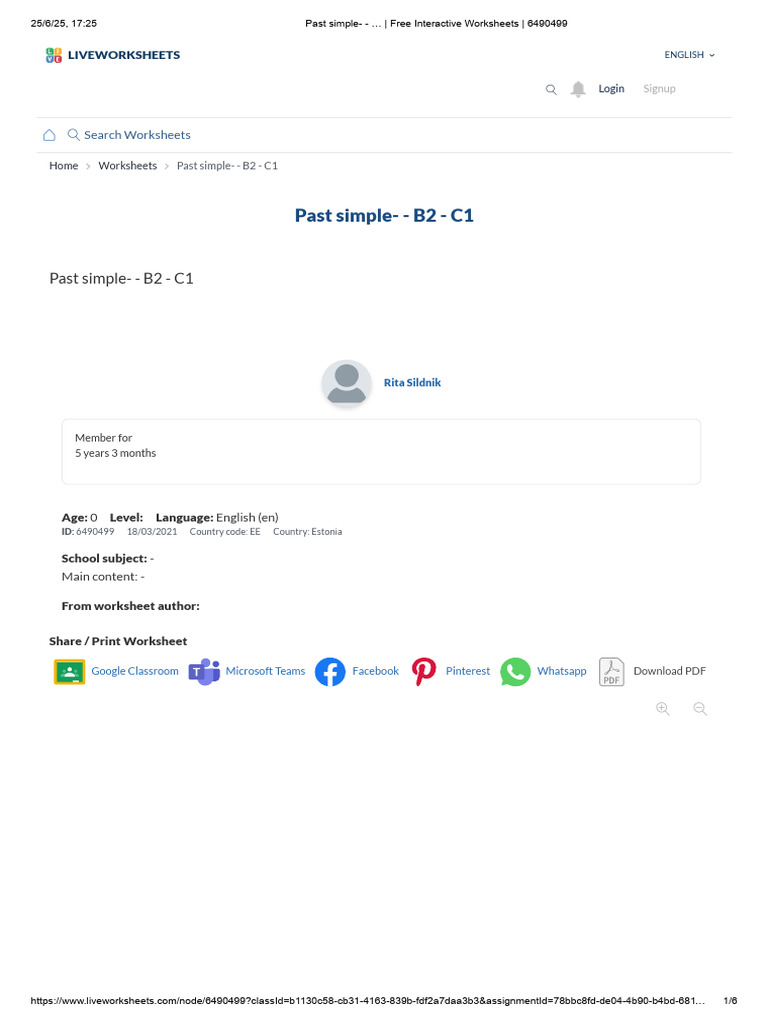 Past Simple Worksheets for B2-C1 Level | PDF