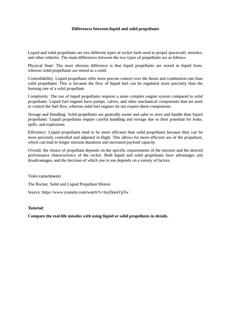 Differences Between Liquid and Solid Propellants | PDF