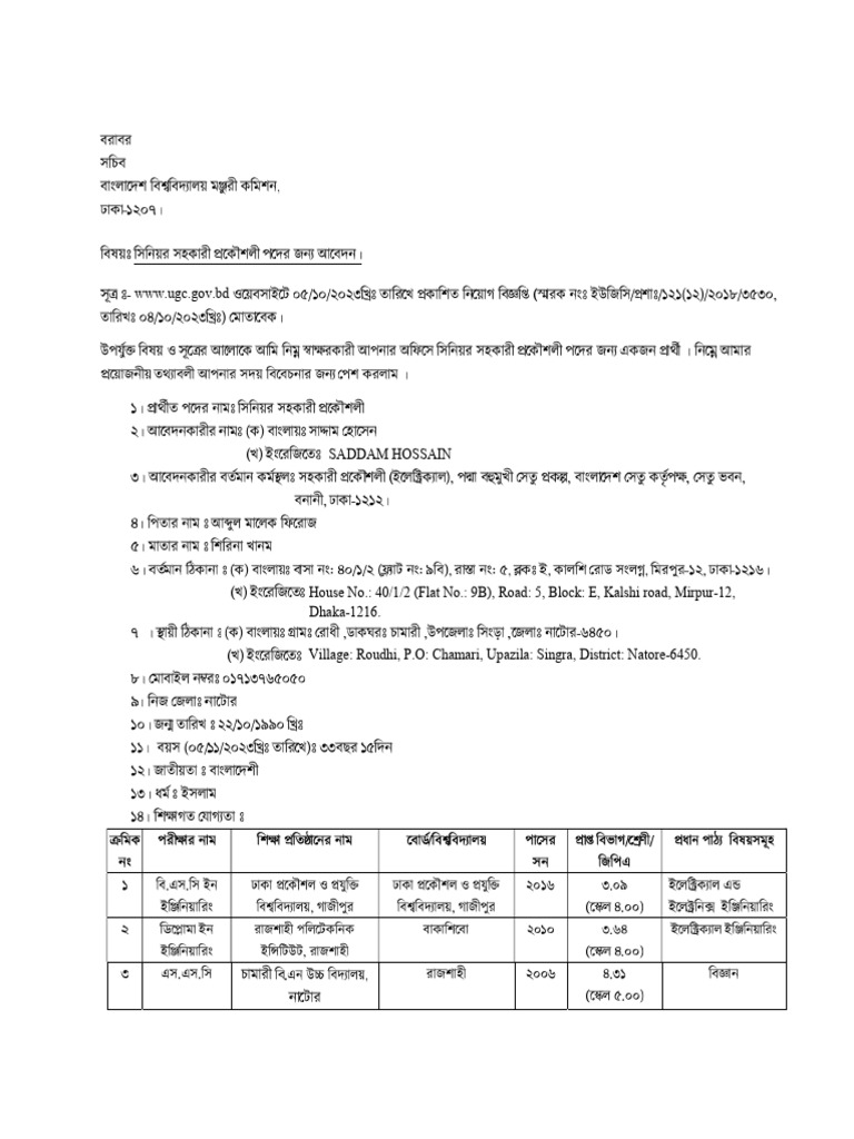 Contact Information for Saddam Hossain | PDF