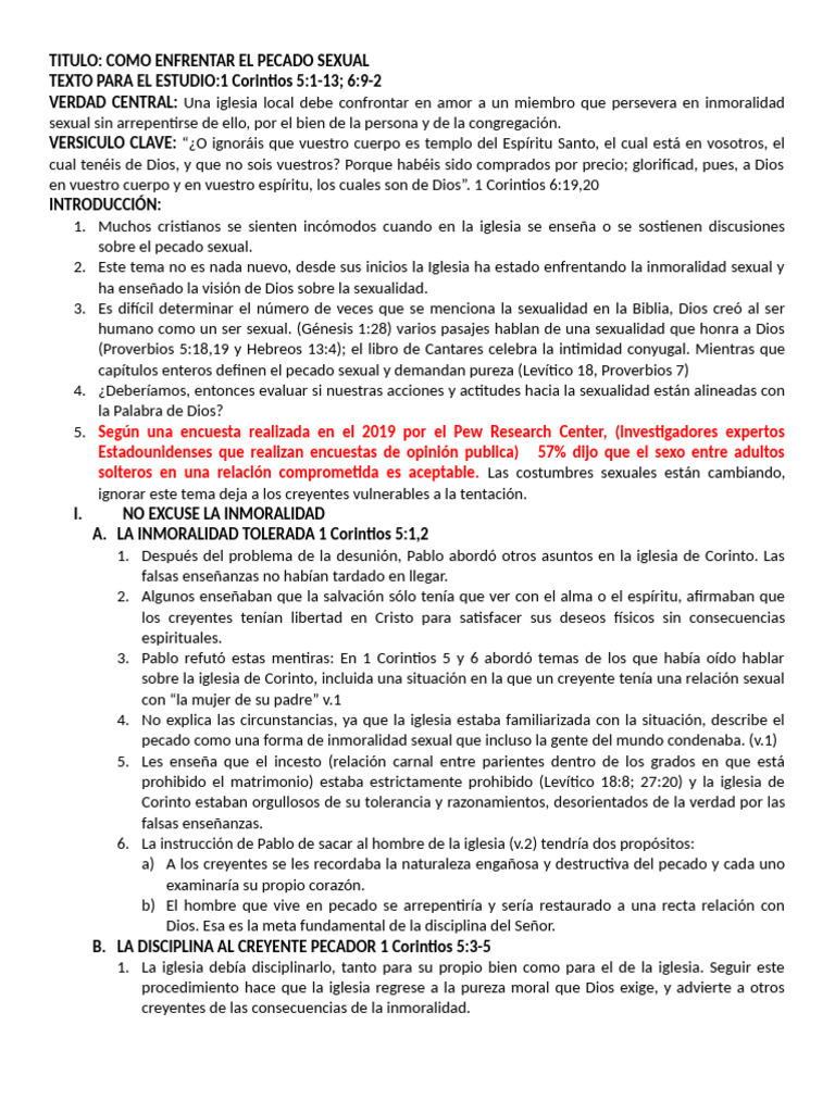 Enfrentando el Pecado Sexual | PDF | Pecado | Primera epístola a los ...